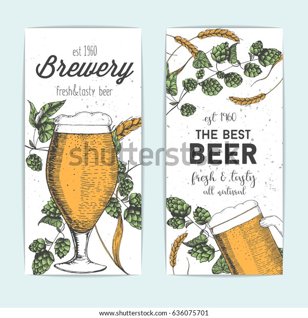 Flyers Set Beer Glasses Barley Hops Stock Vector (Royalty Free ...
