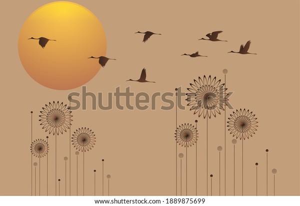 Flying Bird Drawing Sun Illustration Abstract Stock Vector (Royalty ...