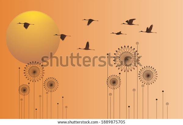 Flying Bird Drawing Sun Illustration Abstract Stock Vector (Royalty ...