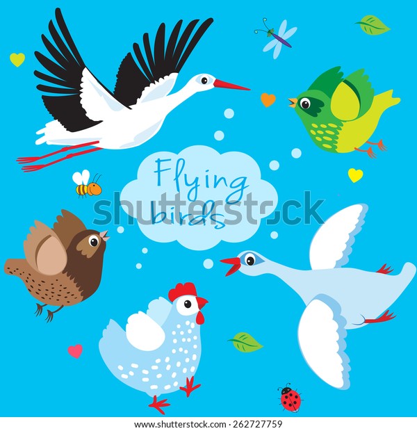 Flying Birds Cartoon Vector Illustration Flying Stock Vector (Royalty ...