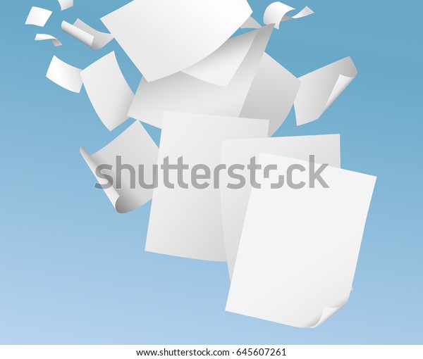Flying Blank Papers On Blue Sky Stock Vector (Royalty Free) 645607261 ...