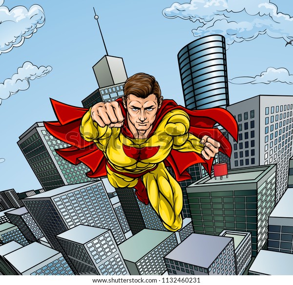 Flying Caped Super Hero Over City 库存矢量图（免版税）1132460231 | Shutterstock