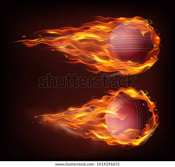 Flying Cricket Ball Fire Isolated On Stock Vector (Royalty Free) 1614296635