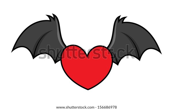 Flying Evil Heart Bat Wings Halloween Stock Vector (Royalty Free ...