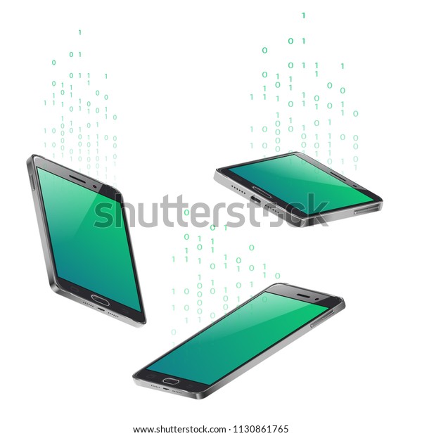 Flying Falling Down Smartphones Bright Green Stock Vector (Royalty Free ...