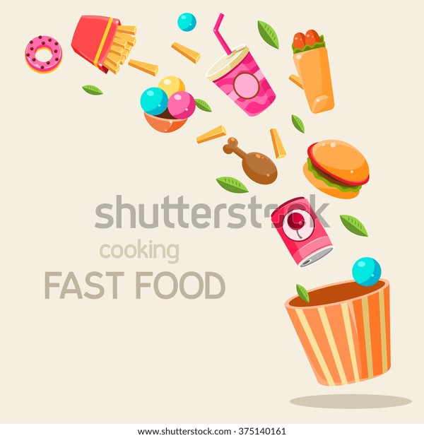Flying Fast Food Vector Illustration Infographic 스톡 벡터(로열티 프리) 375140161