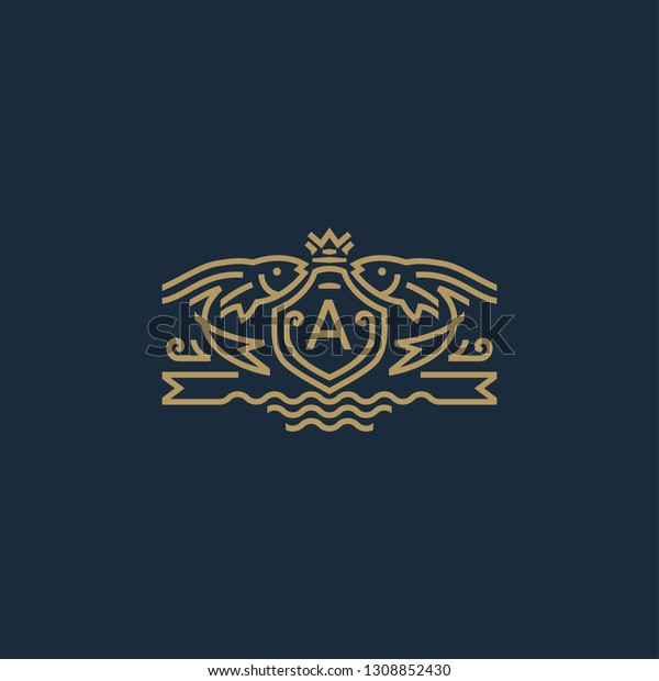Flying Fish Crown Logo Template Coat Stock Vector (Royalty Free ...