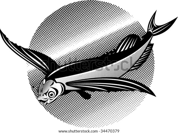Flying Fish On White Background Halftone Stock Vector (Royalty Free ...