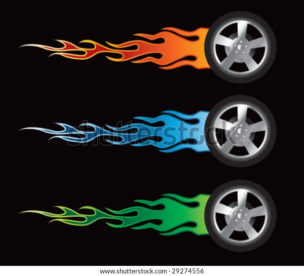 Flying Flaming Tires Stock Vector (Royalty Free) 29274556