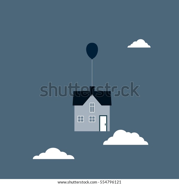 Flying House Vector Illustration House Rising Stock Vector (Royalty ...