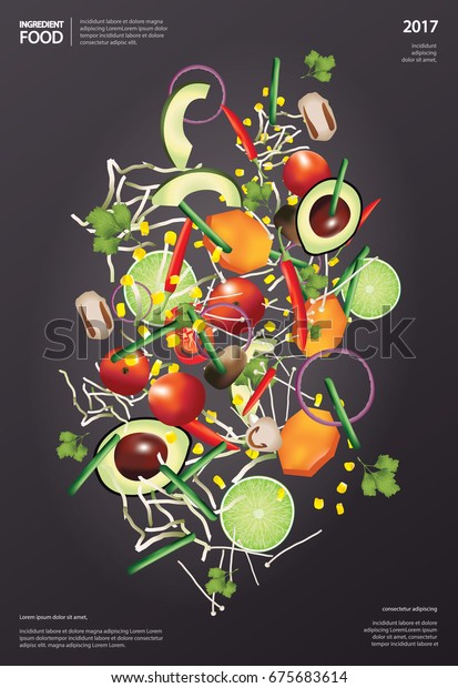 Flying Ingredient Food Vector Illustration: เวกเตอร์สต็อก (ปลอดค่า ...
