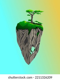 Flying Island 2d Vector Illustration Wood Stock Vector (Royalty Free ...