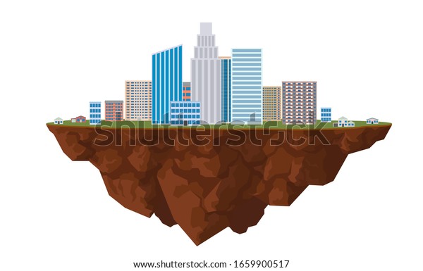 Flying Island City Vector Illustration Isolated Stock Vector (Royalty ...