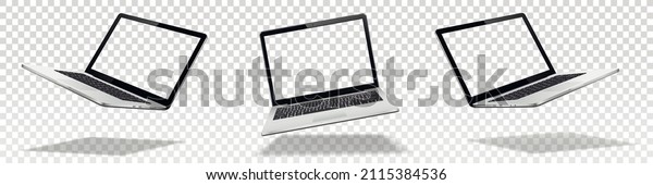Flying Laptop Mock Transparent Screen Isolated Stock Vector (Royalty ...