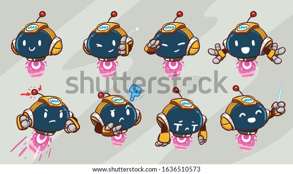 Flying Mini Robot Mascot Set Stock Vector (Royalty Free) 1636510573