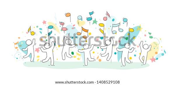 Flying Notes Dancing Little People Doodle Stock Vector (Royalty Free ...