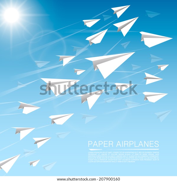 Flying Paper Airplanes Paper Plane Background Stock Vector (Royalty ...