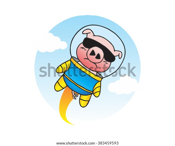 Flying Pig Blue Cloudy Sky Mascot Stock Vector (Royalty Free) 383459593 ...