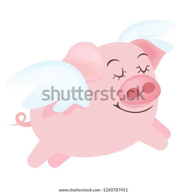 Flying Pink Pig White Wings Vector Stock Vector (Royalty Free) 1260787411