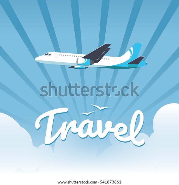 Flying Plane Above Clouds Vector Travel Stock Vector (Royalty Free ...