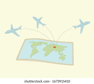 Flying Plane Map Illustration Set World Stock Vector (Royalty Free ...