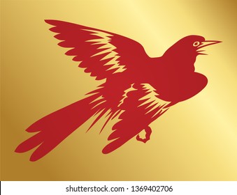 Flying Red Bird On Gold Background Stock Vector (Royalty Free ...