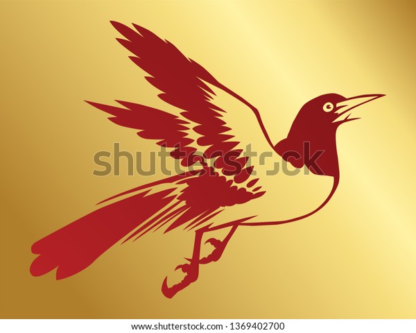 Flying Red Bird On Gold Background Stock Vector (Royalty Free ...