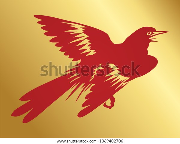 Flying Red Bird On Gold Background Stock Vector (Royalty Free ...