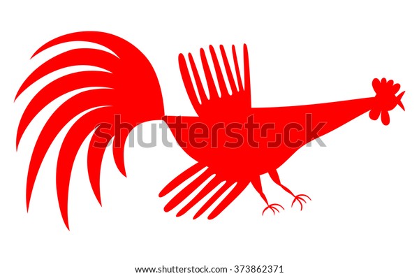 Flying Red Rooster Isolated On White 스톡 벡터(로열티 프리) 373862371
