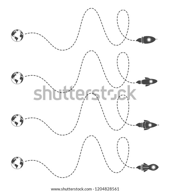 Flying Rocket Dotted Line Route Stock Vector (Royalty Free) 1204828561 ...