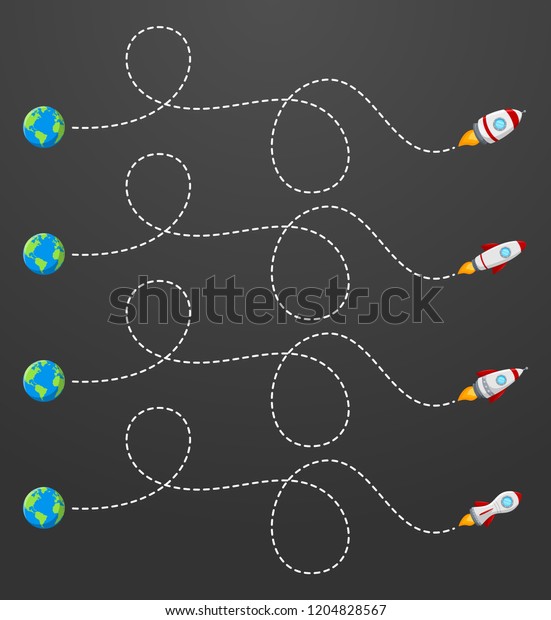 Flying Rocket Dotted Line Route Stock Vector (Royalty Free) 1204828567 ...