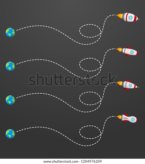 Flying Rocket Dotted Line Route Stock Vector (Royalty Free) 1204976209 ...