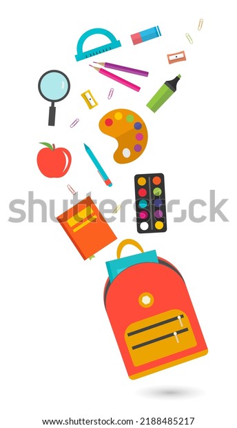 Suministros escolares voladores aislados de fondo: vector de stock ...