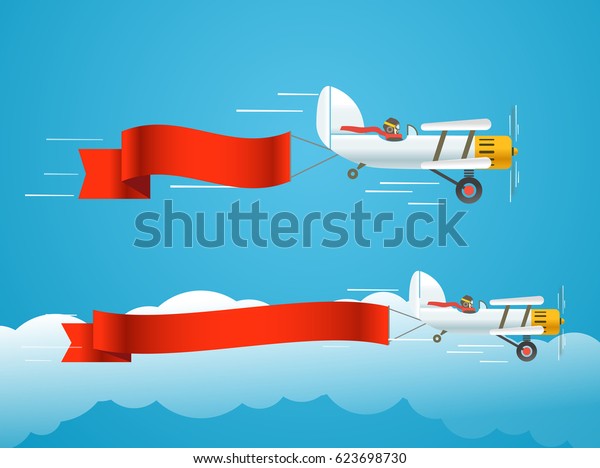 Flying Vintage Plane Banners Template Text stockvector (rechtenvrij ...