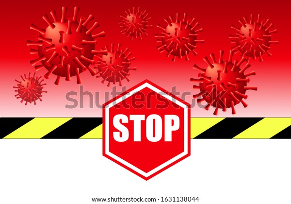 Flying Virus Particles Stop Sign Warning: vector de stock (libre de ...