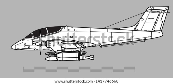 Fma Ia58 Pucara Outline Vector Drawing Stock Vector (Royalty Free ...