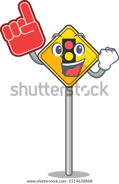 Foam Finger Traffic Light Ahead On Stock Vector (Royalty Free ...