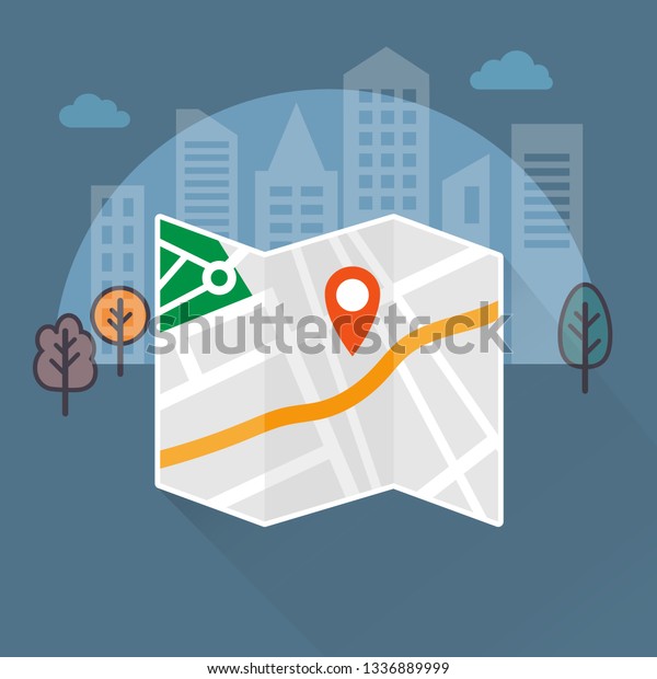 Folded City Map Geolocation Pin Navigation Stock Vector (Royalty Free ...