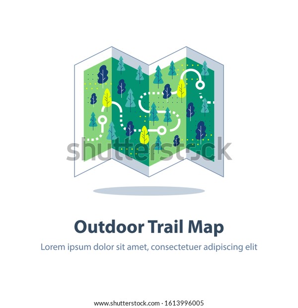Folded Hiking Trekking Map Forest Trail: vector de stock (libre de ...