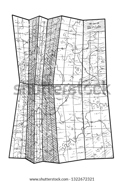 Folded Map Illustration Drawing Engraving Ink 库存矢量图（免版税）1322672321 ...