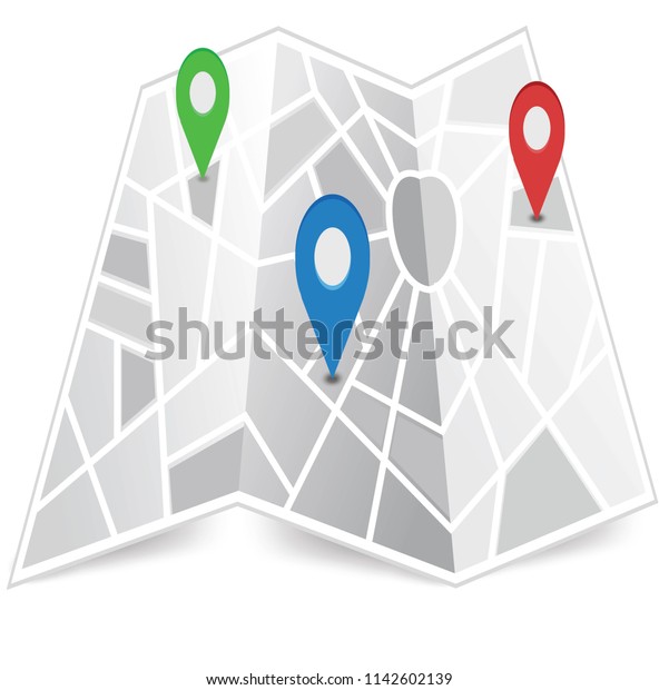 Folded Paper City Map Red Pin Stock Vector (Royalty Free) 1142602139 ...