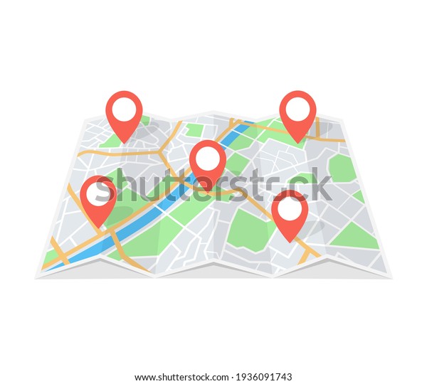 Folded Paper City Map Red Pin Stock Vector (Royalty Free) 1936091743 ...