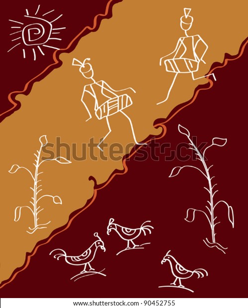 Folk Dance Motif Design Wall Painting Stock Vector (Royalty Free ...
