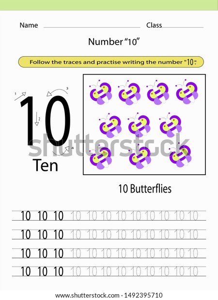 Follow Traces Practise Writing Numberworksheet Kid Stock Vector ...