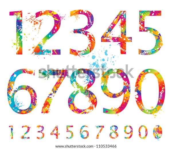 Font Colorful Numbers Drops Splashes 0 Stock Vector (Royalty Free ...