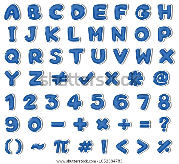 Font Design Alphabets Numbers Blue Illustration Stock Vector (Royalty ...