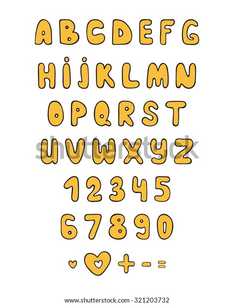Font Letters Numbers Cartoon Style Yellow Stock Vector (Royalty Free ...