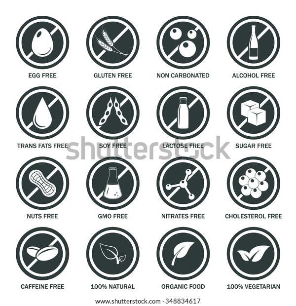 Food allergen icons set. Vector EPS8 illustration.