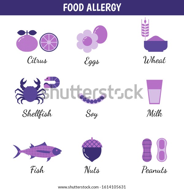 Vektor Stok Food Allergy Icons Basic Allergens Vector (Tanpa Royalti ...