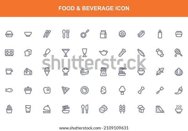 Food Beverage Icon Set Pack Bundle Stock Vector (Royalty Free ...